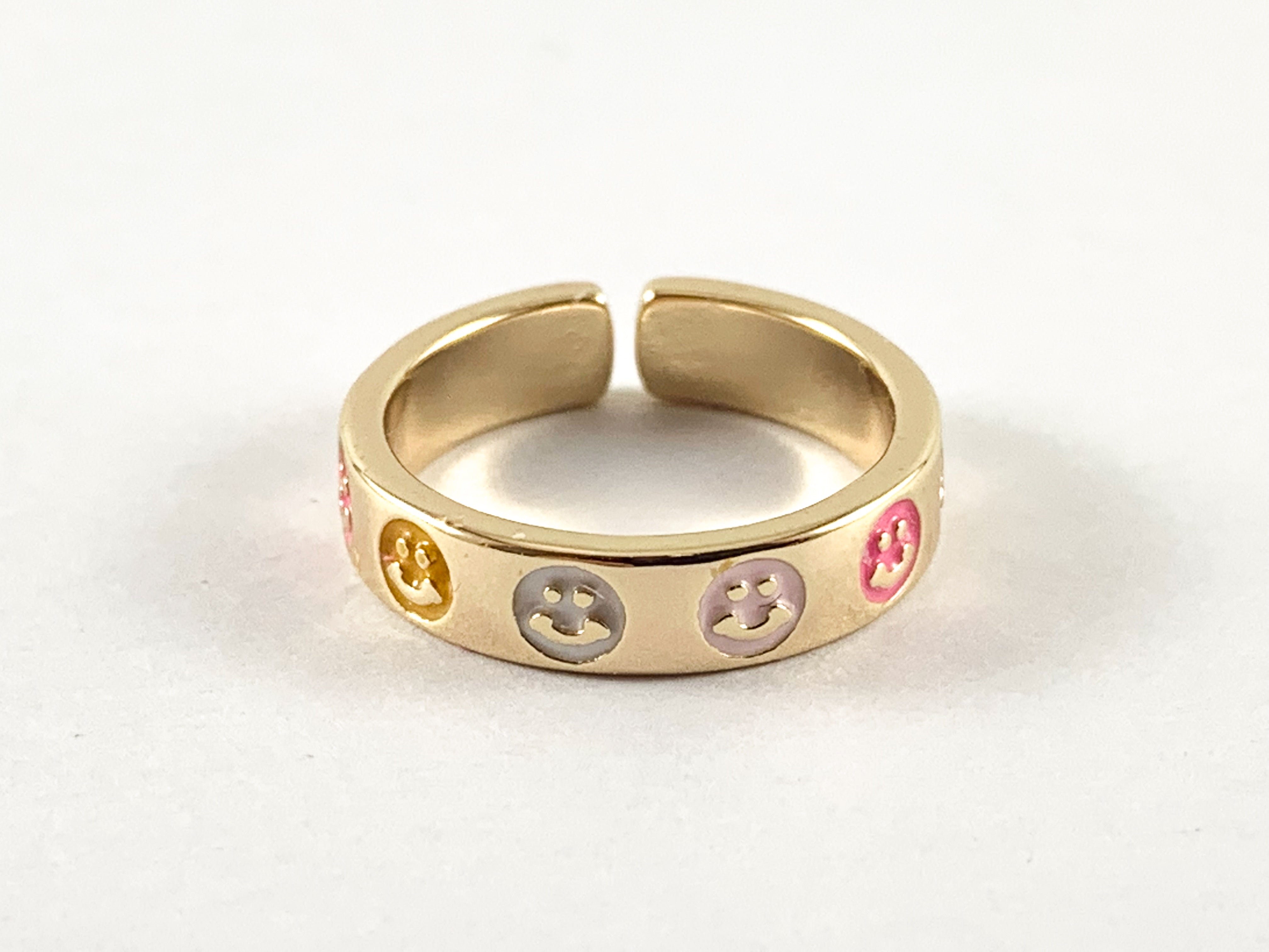 Real Gold 18K Plated Enamel Smiley Face Ring 4pcs – Beads Galaxy